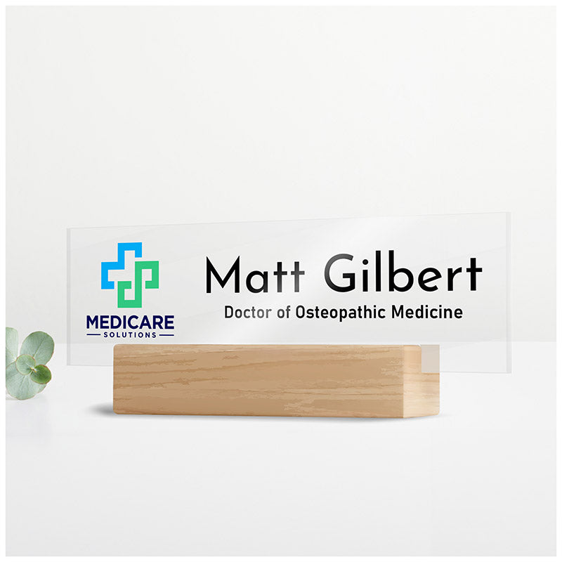 Custom Logo and Title Desk Name Plate With Wood Base – GiftShire