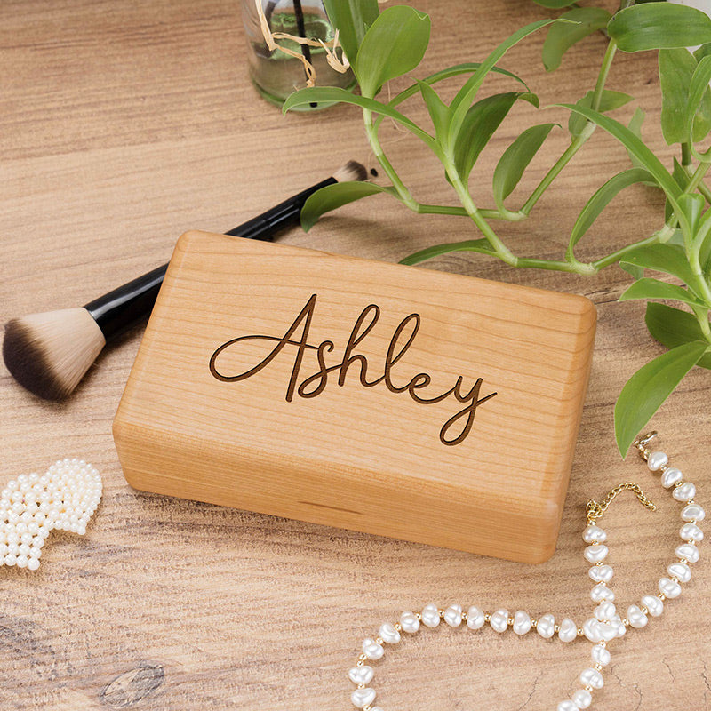 Custom Name Engraved Personalized Jewelry Wood Box for Her – GiftShire
