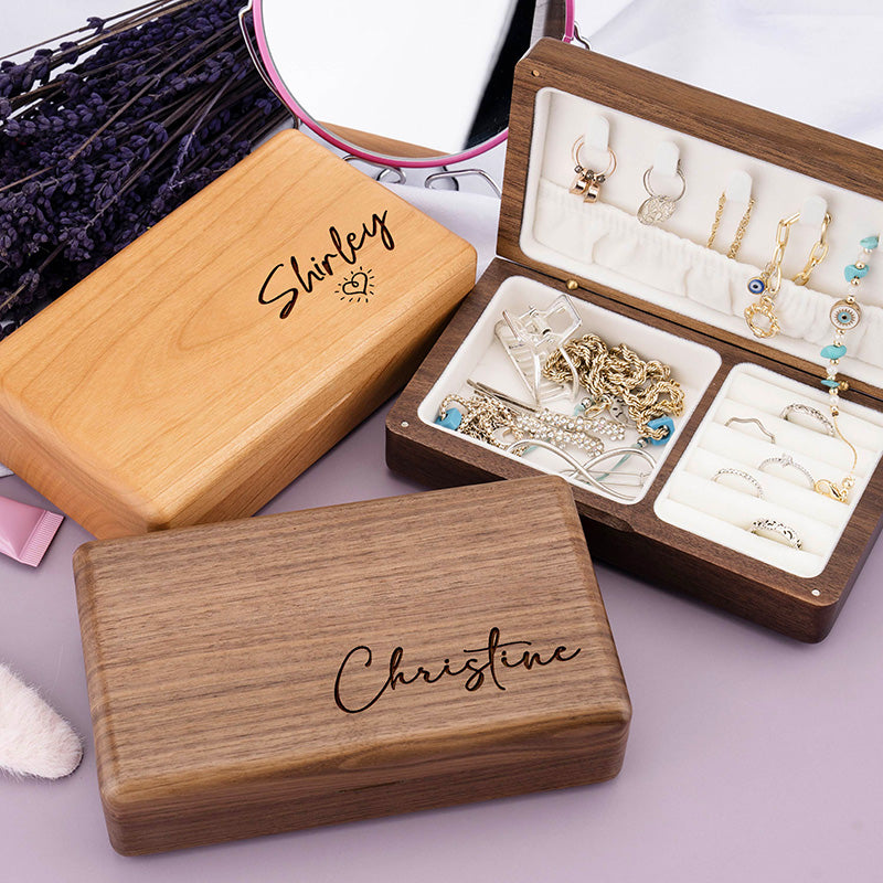 Custom Name Engraved Personalized Jewelry Wood Box for Her – GiftShire