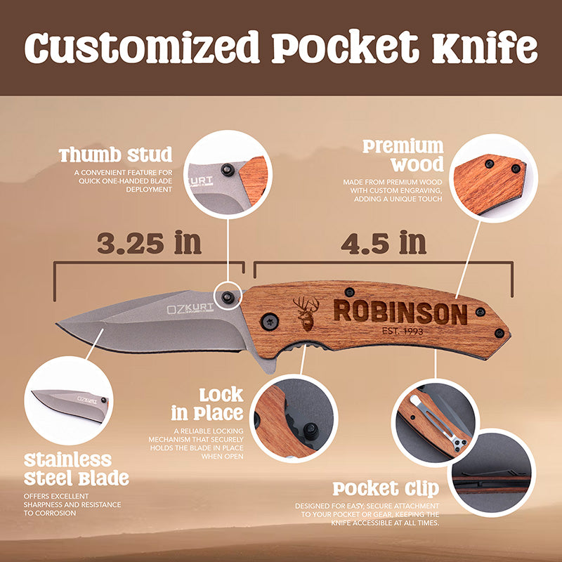 Engraved Pocket Knife with Text & Custom Logo – GiftShire
