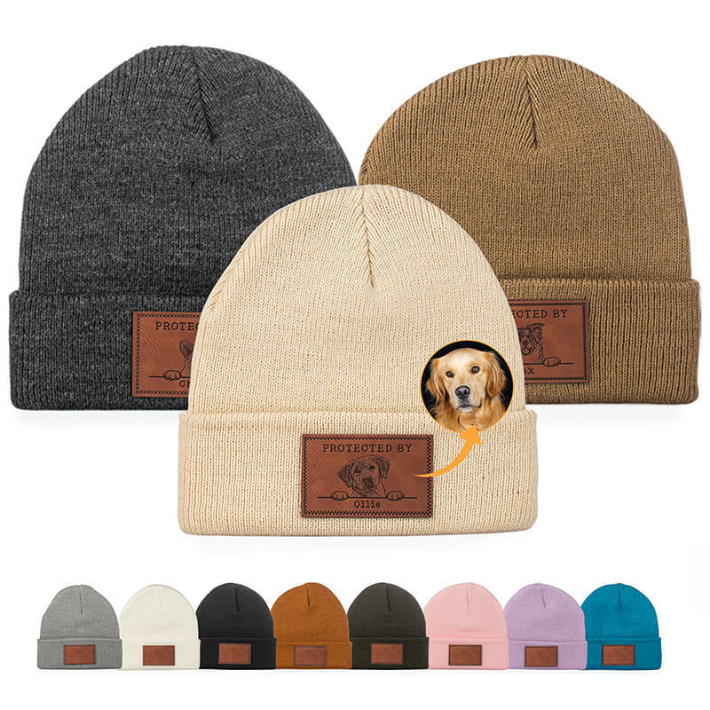 Personalized Dog Portrait Beanie with Engraved Patch – GiftShire