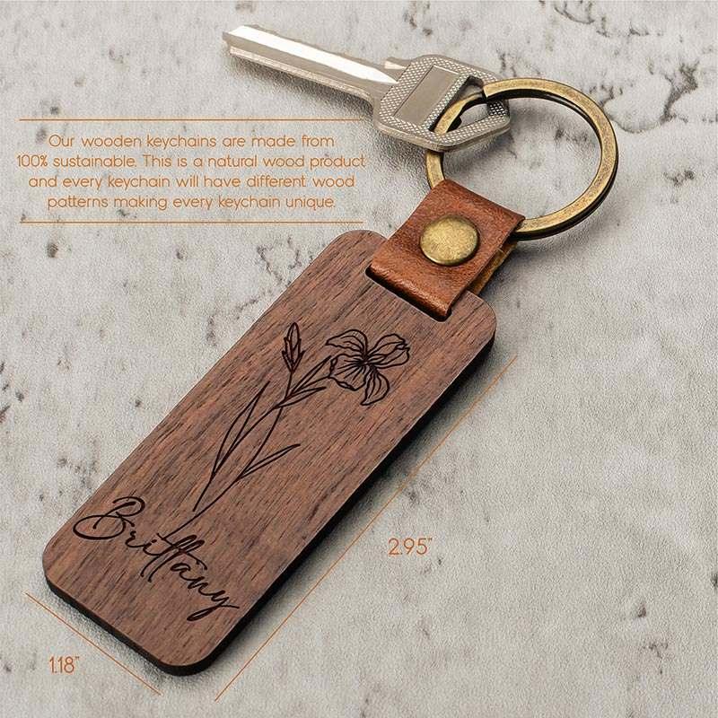 Personalized Wooden Birth Flower Keychain – GiftShire